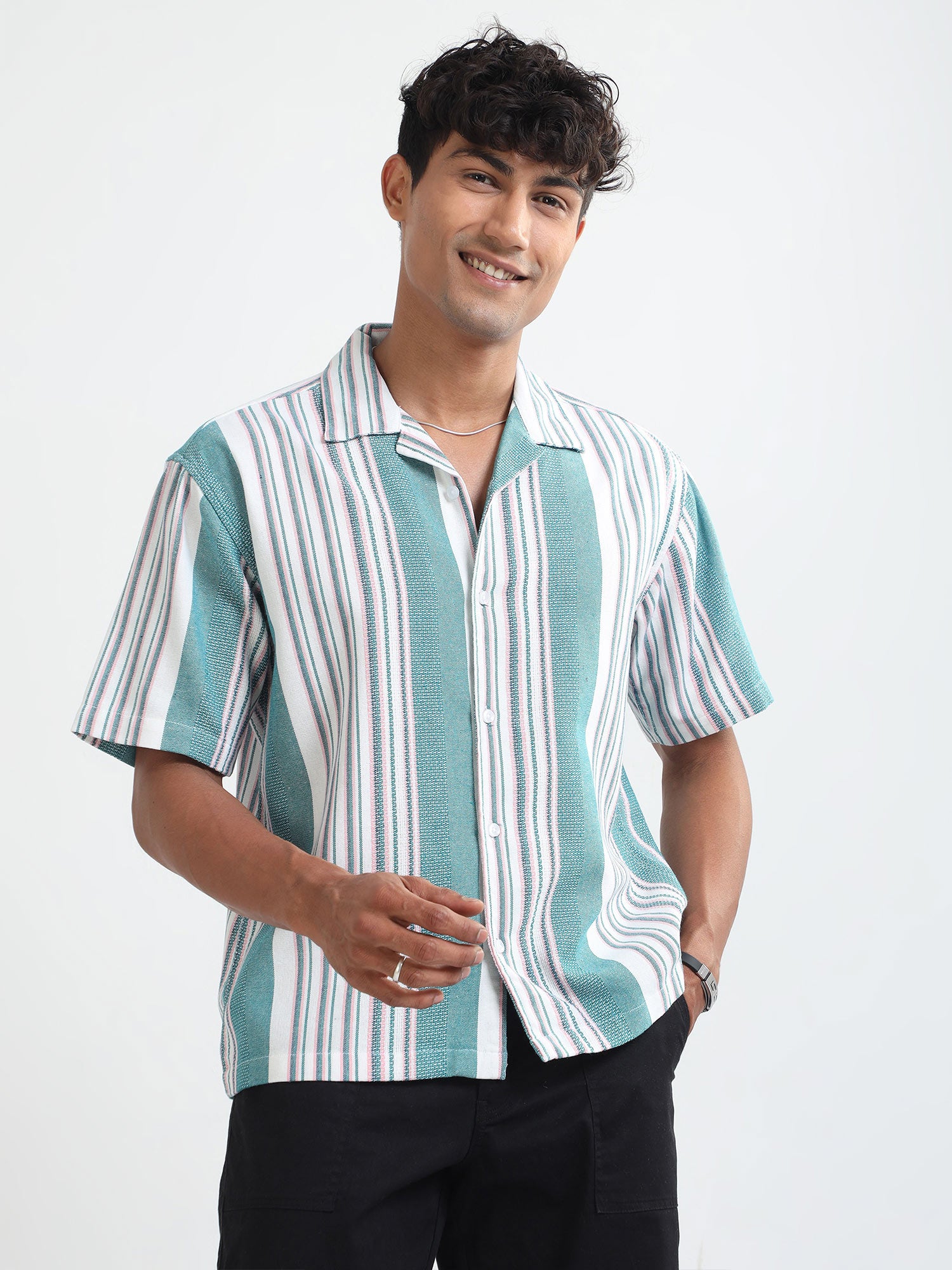 Buy Latest Mint Oversized Striped Shirt Online in India