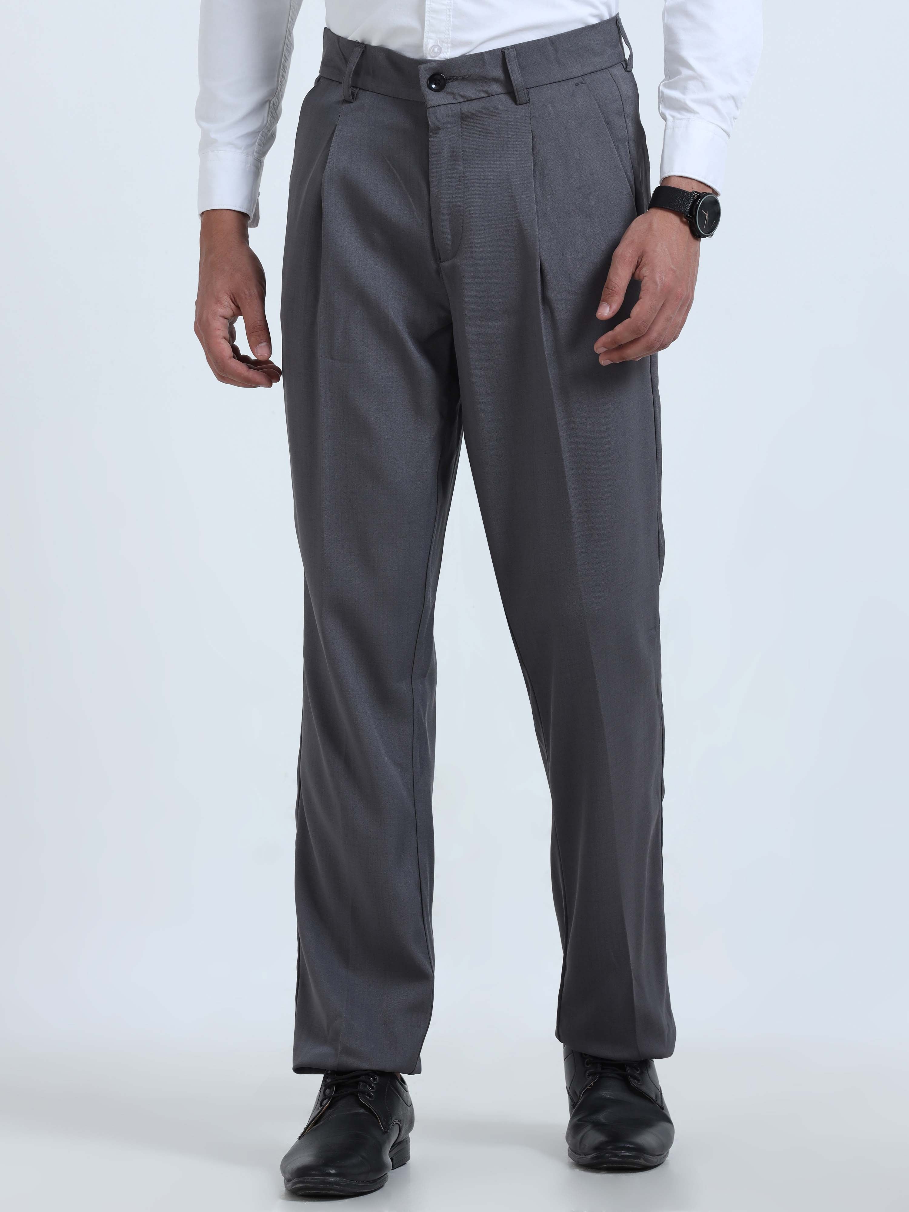Buy Dark Grey Pleated Pants Mens Online In India
