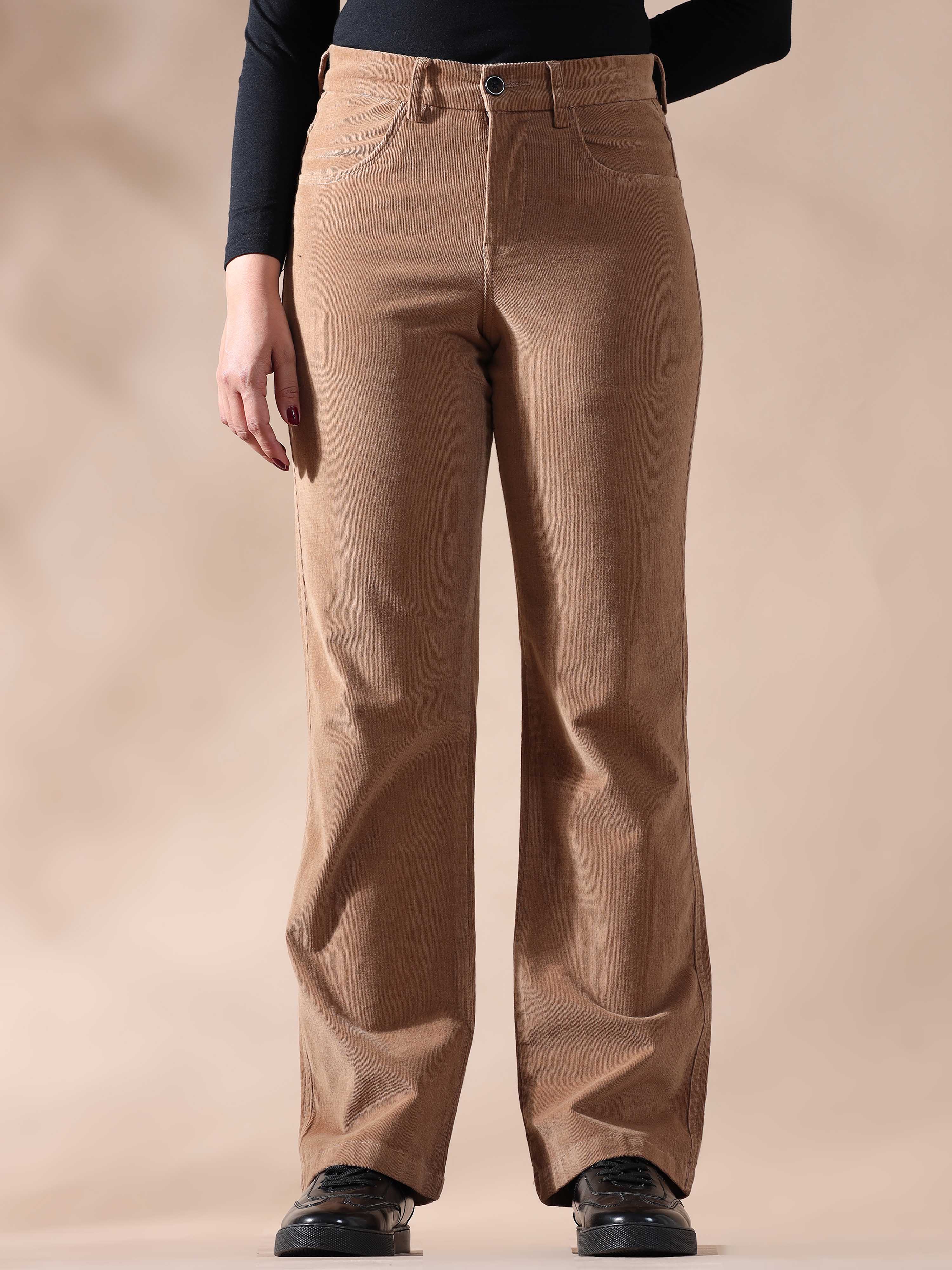 Buy Trendy Women Light Khaki Corduroy Pants Online